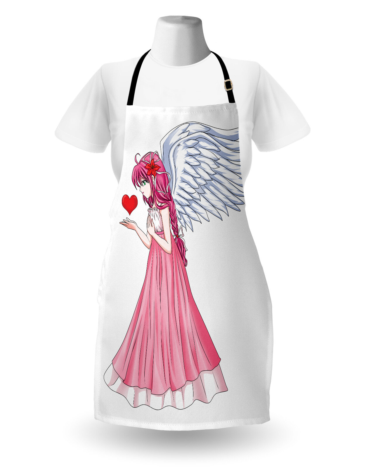 East Urban Home Anime Apron Unisex, Lady Holding a Red Heart Art, Adult ...