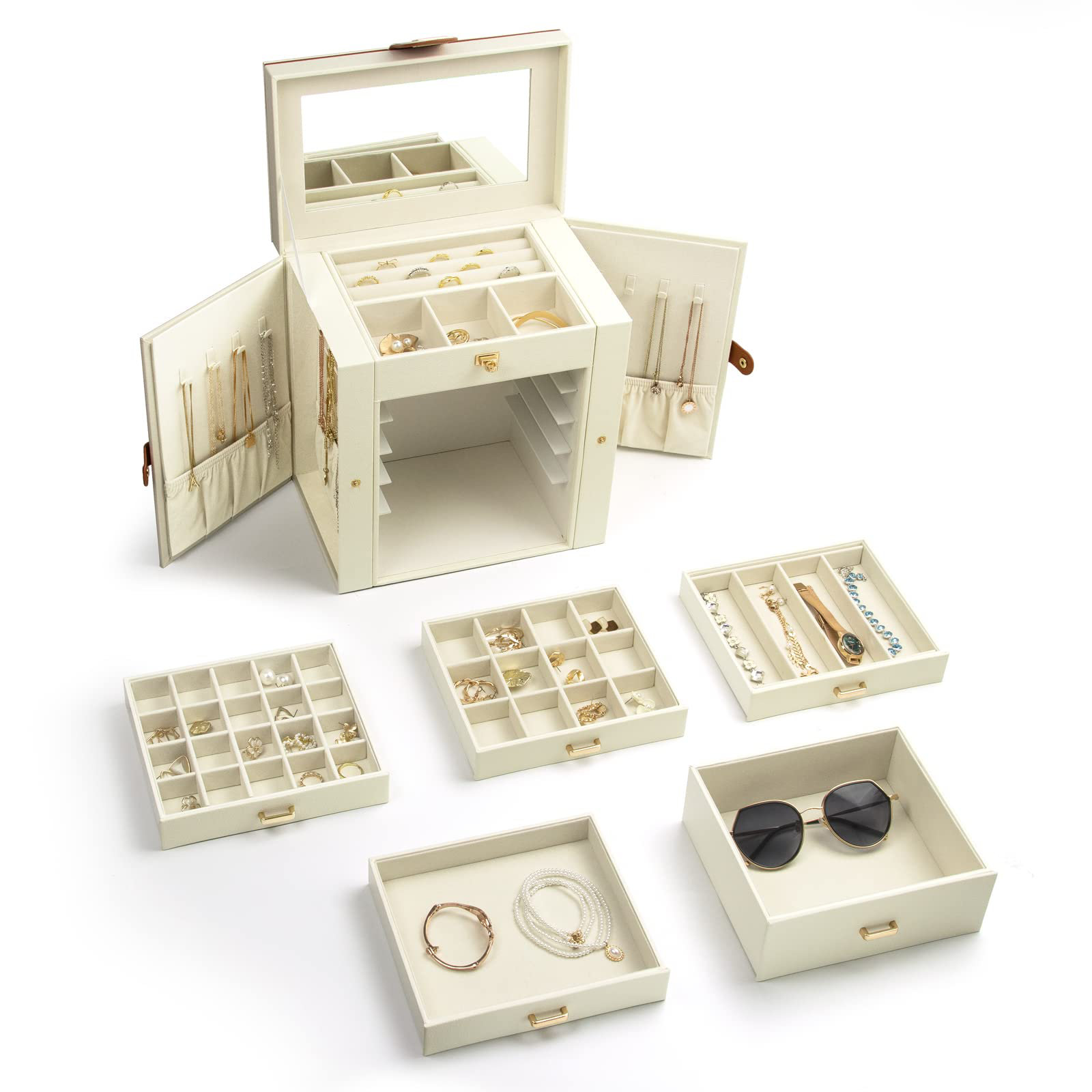 Latitude Run® Jewelry Box, 6-Layer Large Jewelry Holder Organizer Box ...