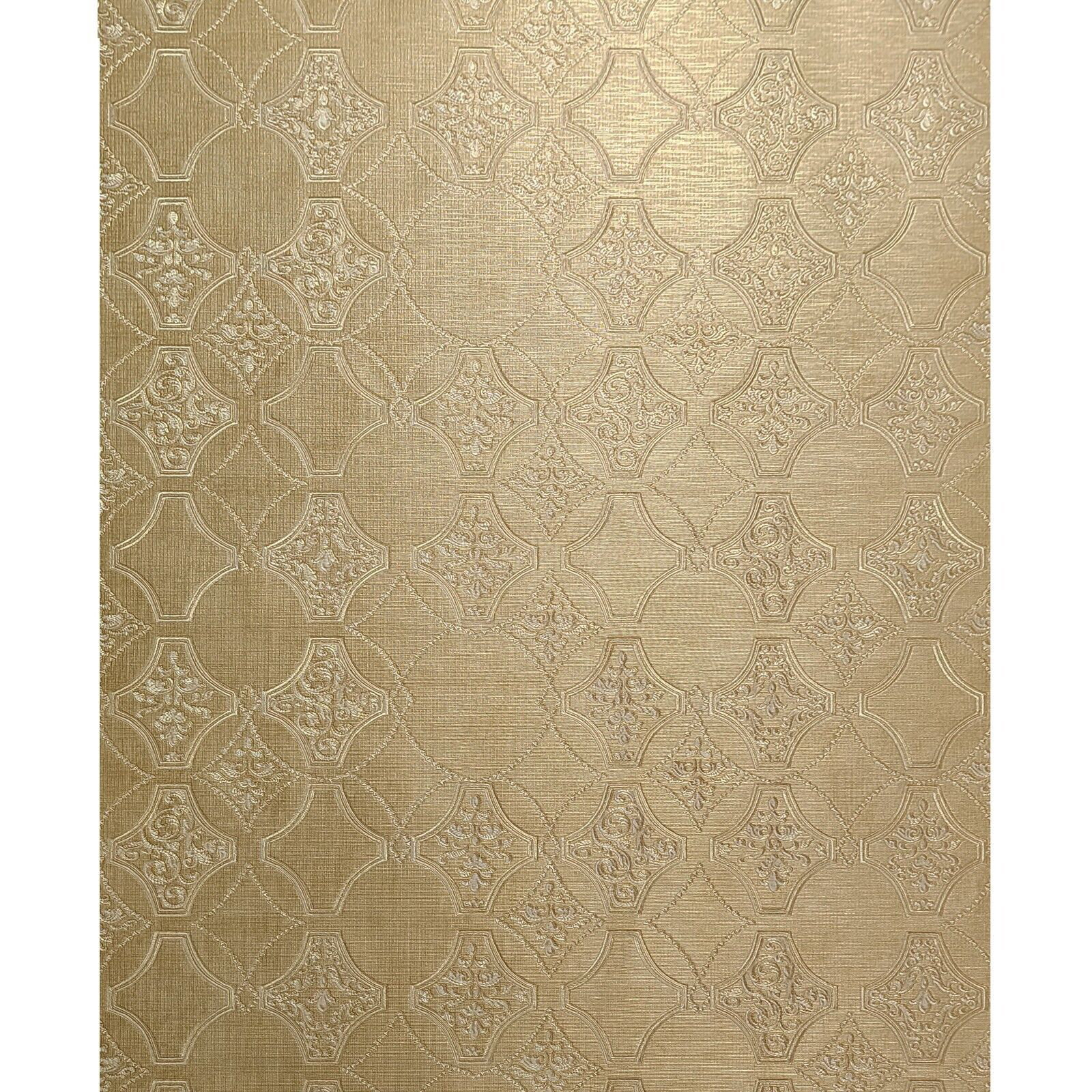 House of Hampton Ethon Yellow Gold metallic lattice damask faux ...