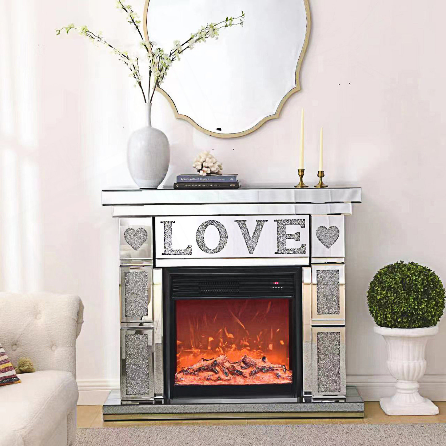 Everly Quinn Mirror Fireplace Cabinet, Tv Fireplace Cabinet, Entryway ...
