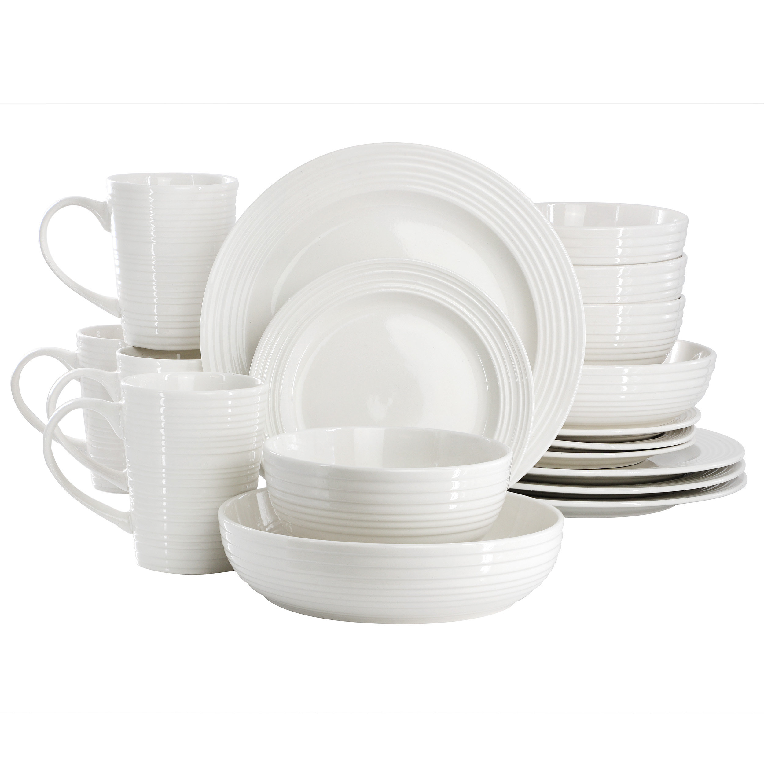 Ebern Designs Nikki 18 Piece Ribbed White Porcelain Dinnerware and ...