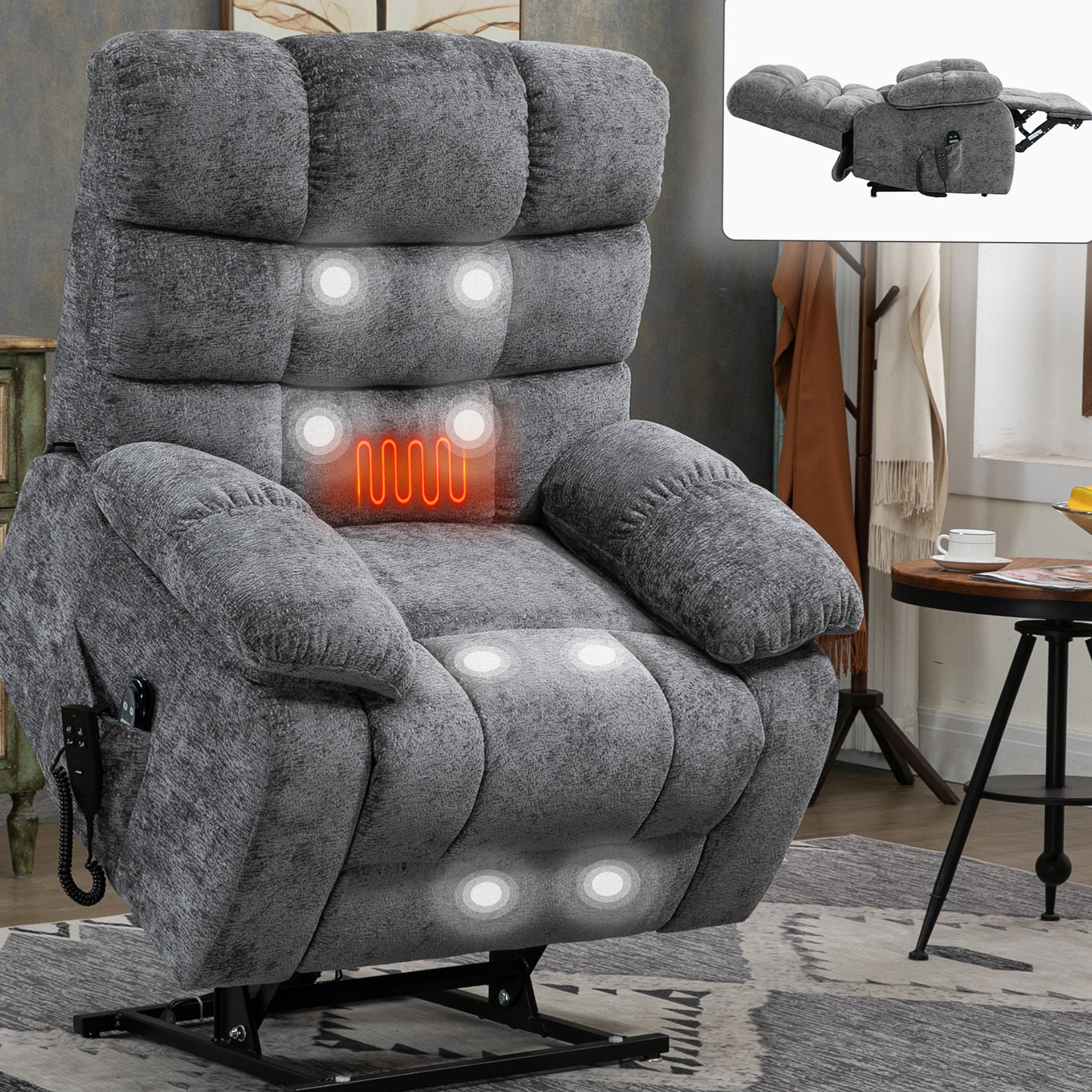 Hokku Designs Lift Recliner Chair Heat Massage Dual Motor Infinite ...