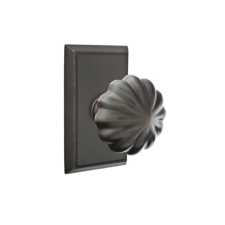 Emtek Privacy Knobset w/ Rectangular Rosette and Melon Knob | Wayfair