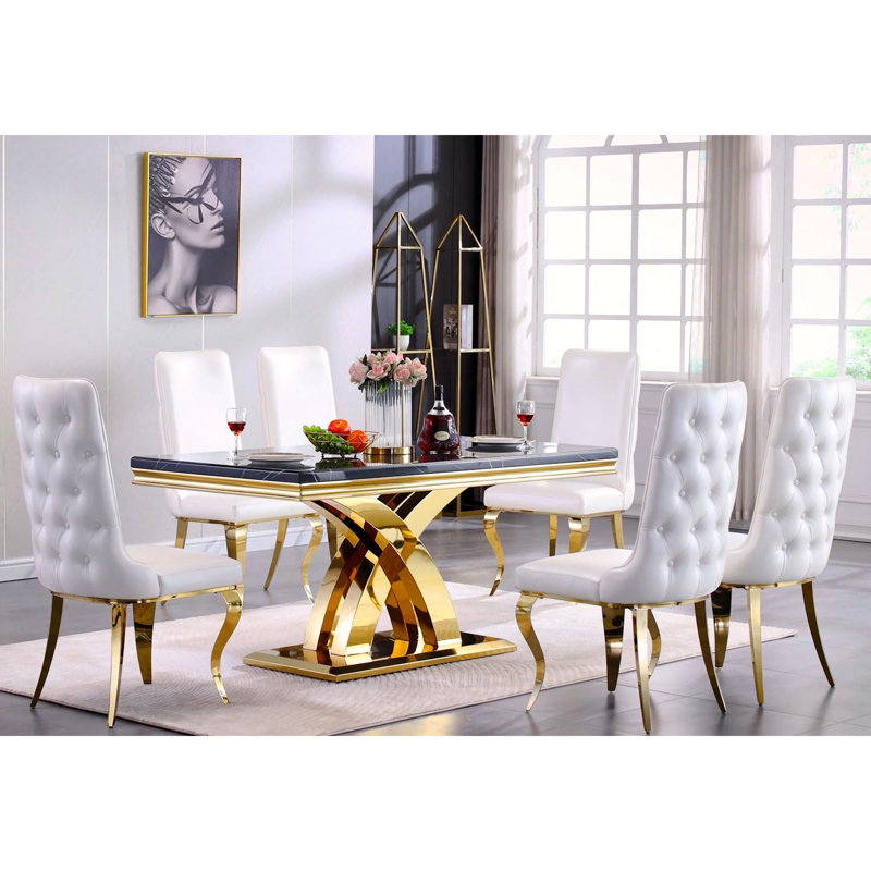 Everly Quinn Lizhet Black Dining Table With 65" High Gloss Top and ...