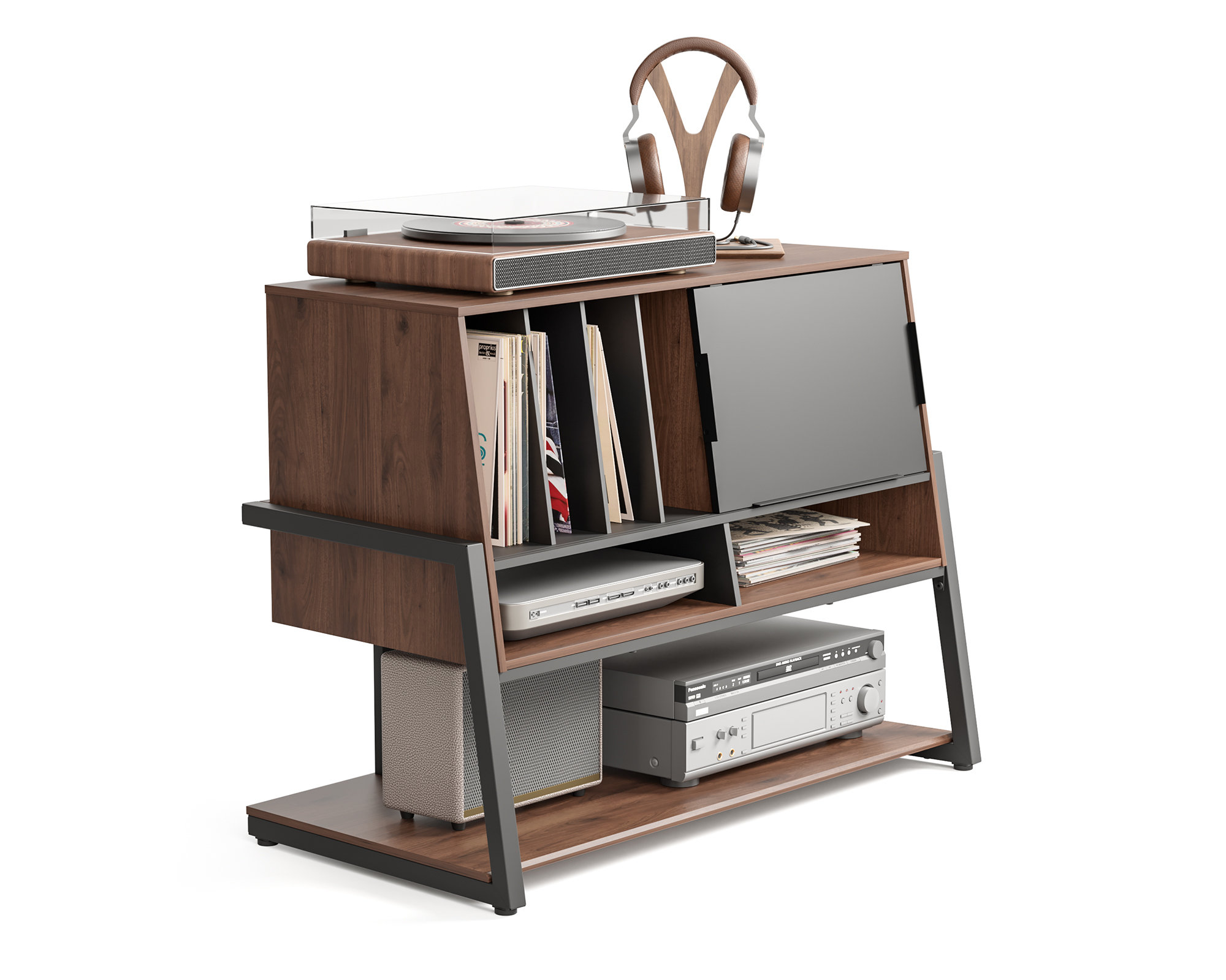17 Stories FITUEYES Design Record Player Stand With Vinyl Storage ...