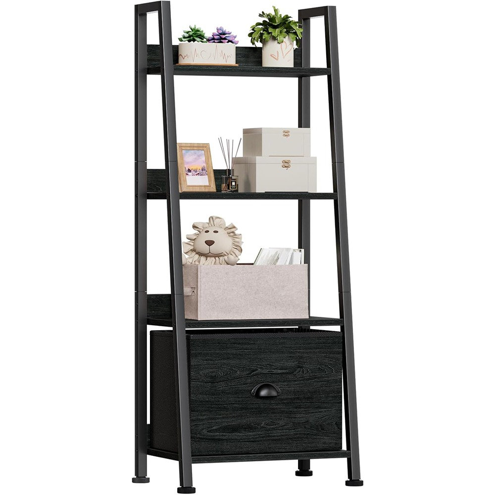 17 Stories 4-tier Ladder Shelf, Ladder Bookshelf With Removable Drawer ...