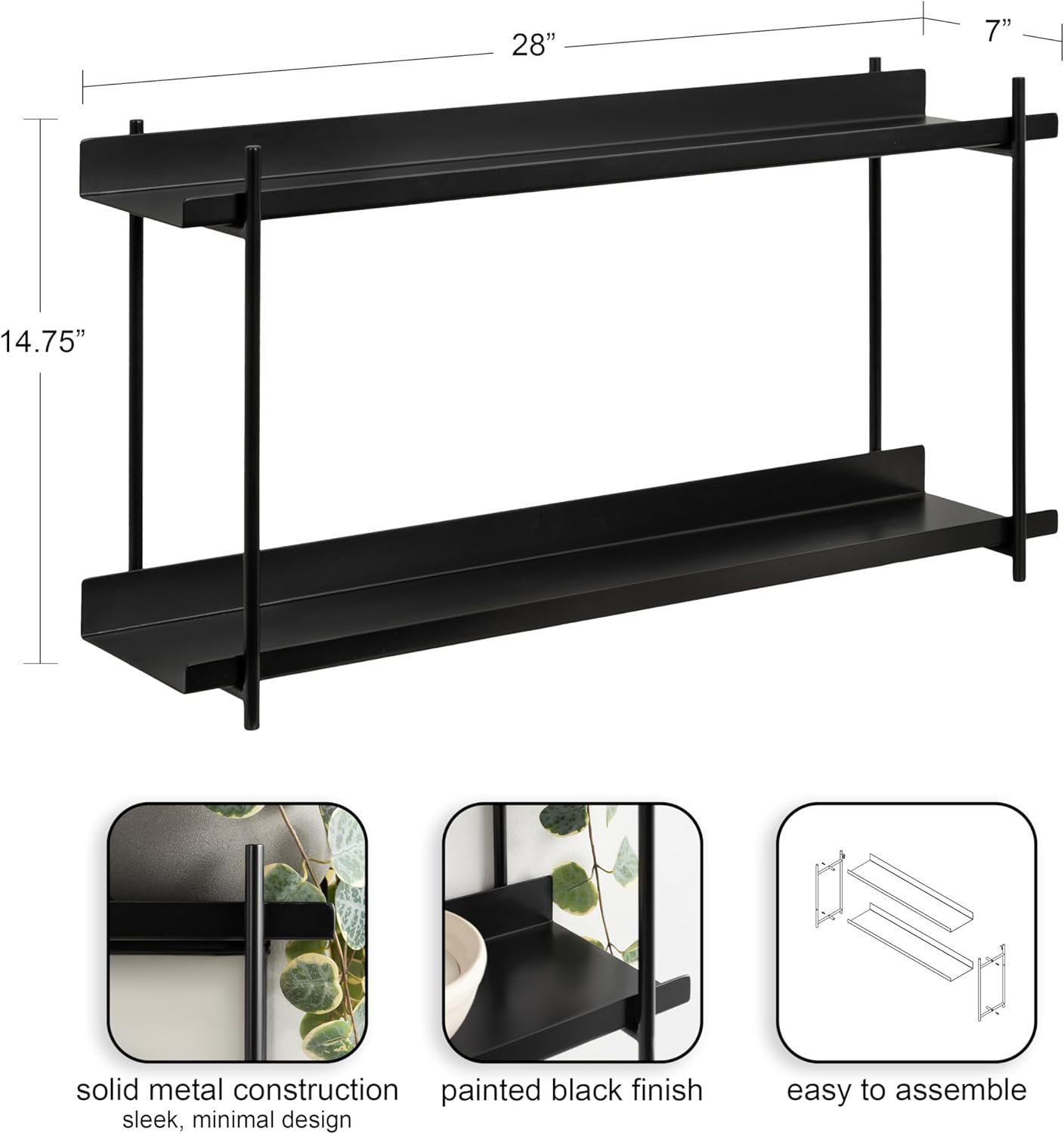 Hokku Designs Modern 2-Tier Metal Bathroom Shelf, 28" X 7" X 15", Black ...