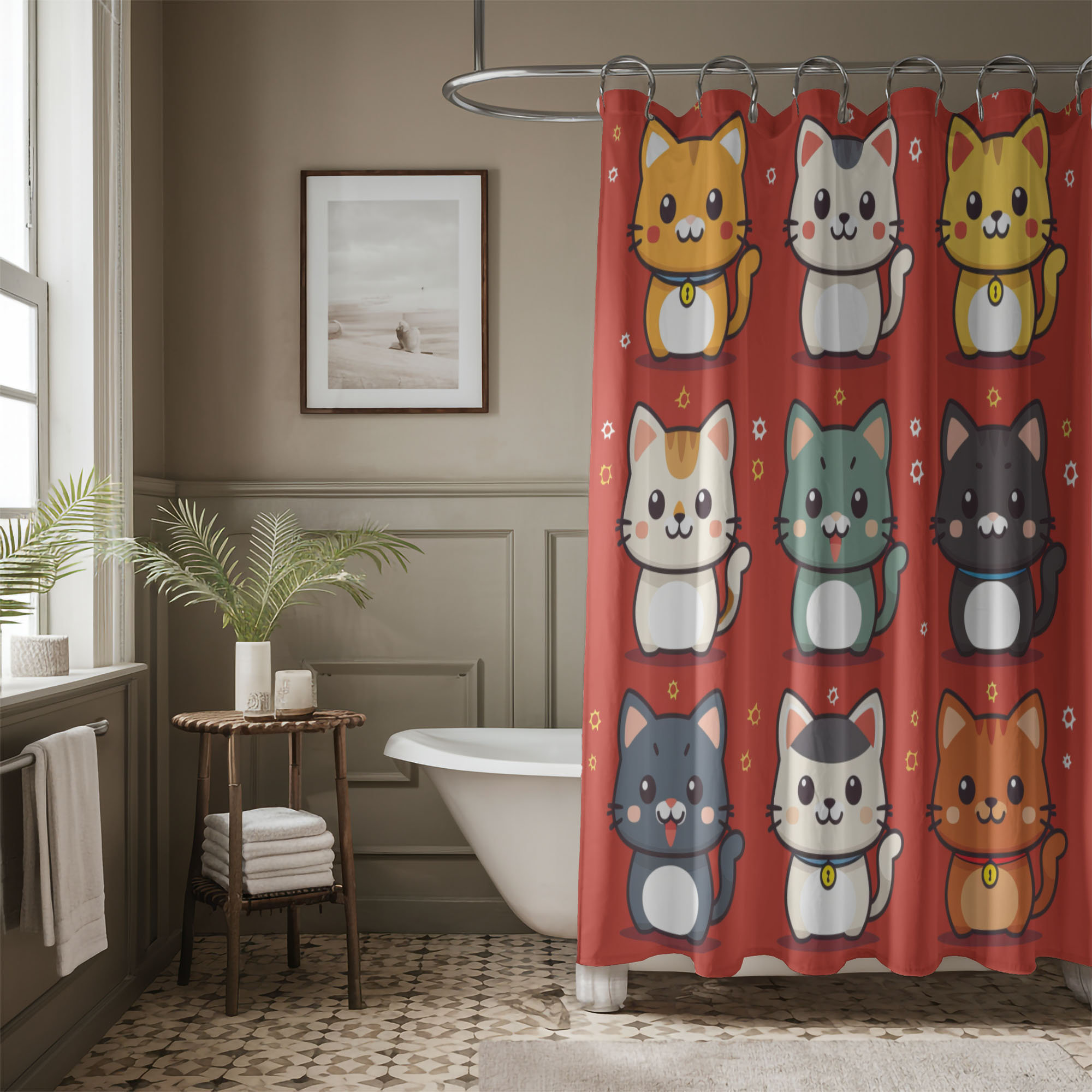 East Urban Home Chibi Cats - Premium Shower Curtain | Wayfair