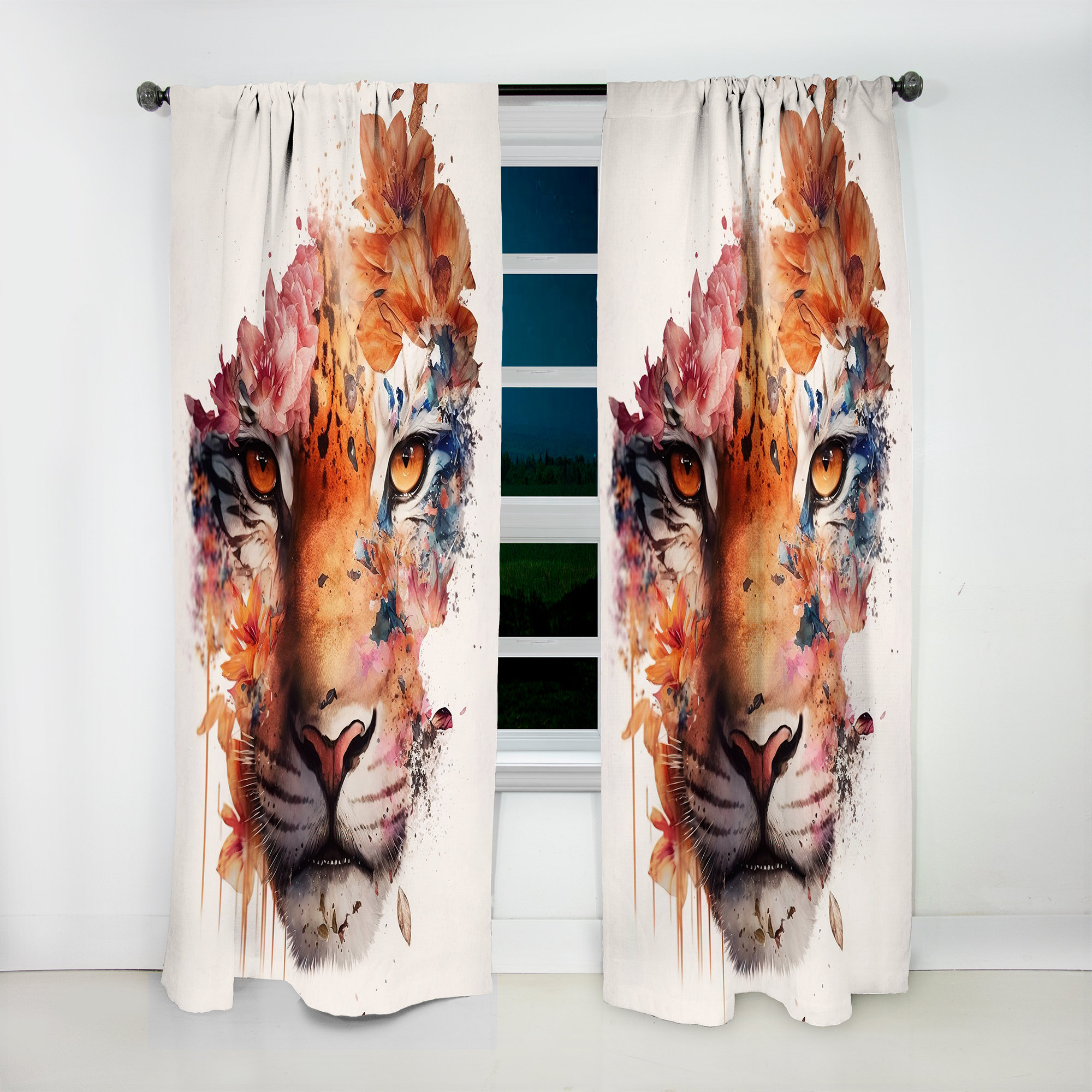 East Urban Home Jaclynn - Tiger Portrait With Flowers III - Modern ...