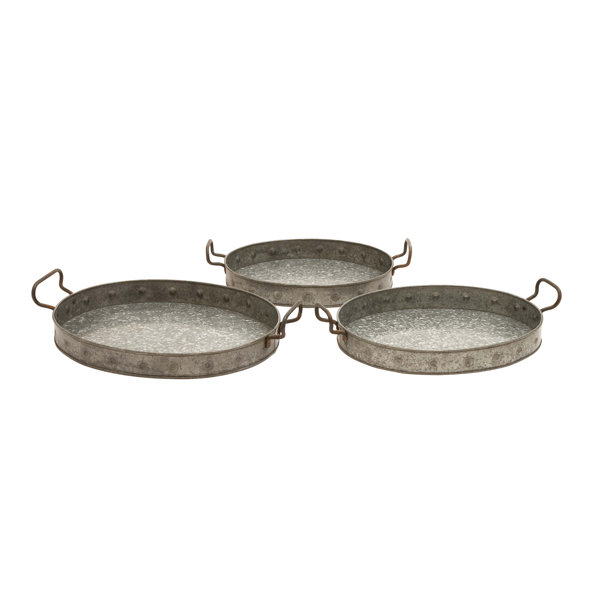 Gracie Oaks Costin Metal Galvanized Oval Decor Gray Tray with Rust ...