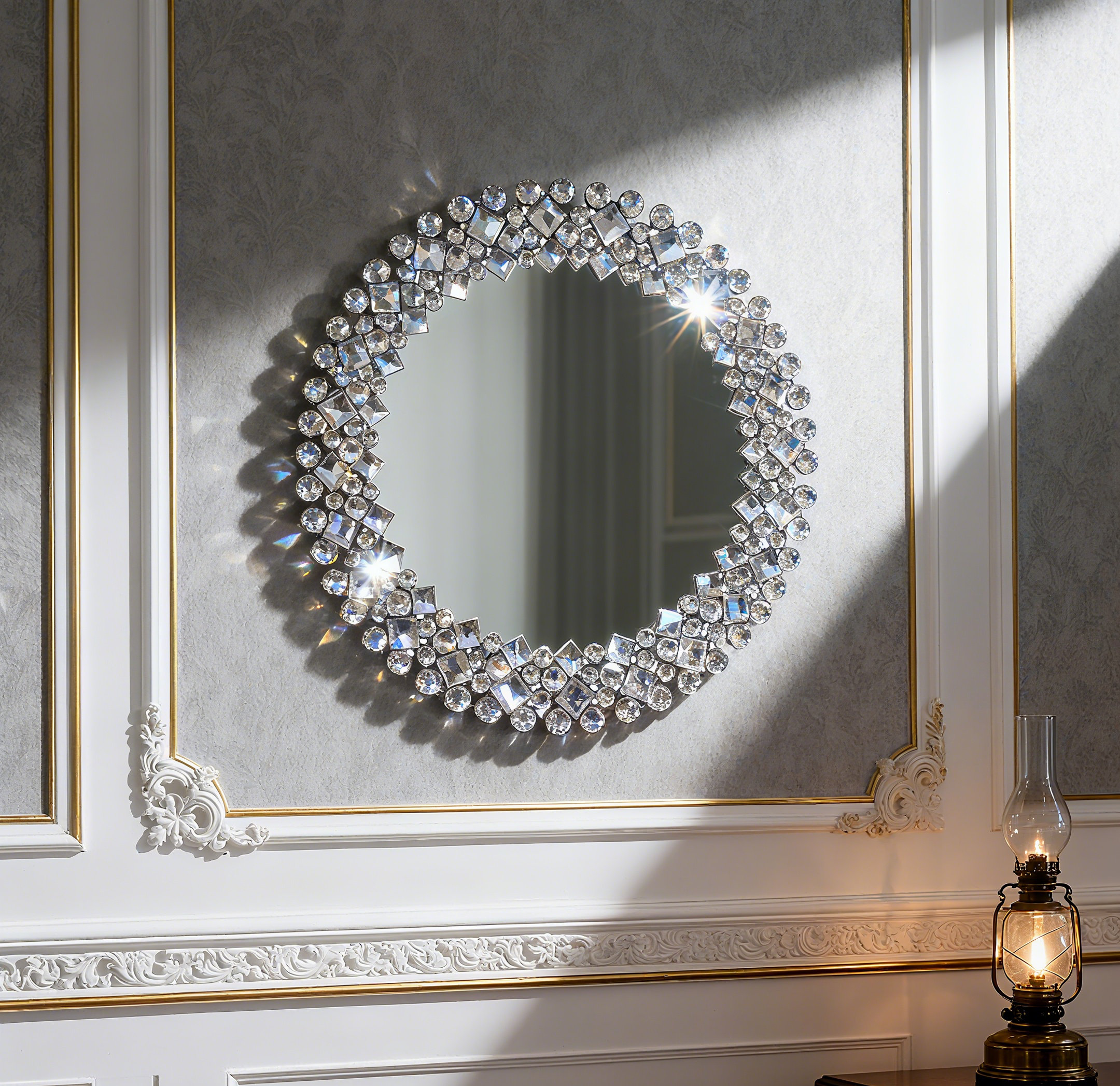 Blue Elephant Freelon Crystal Framed Wall Accent Mirror 45x45CM ...