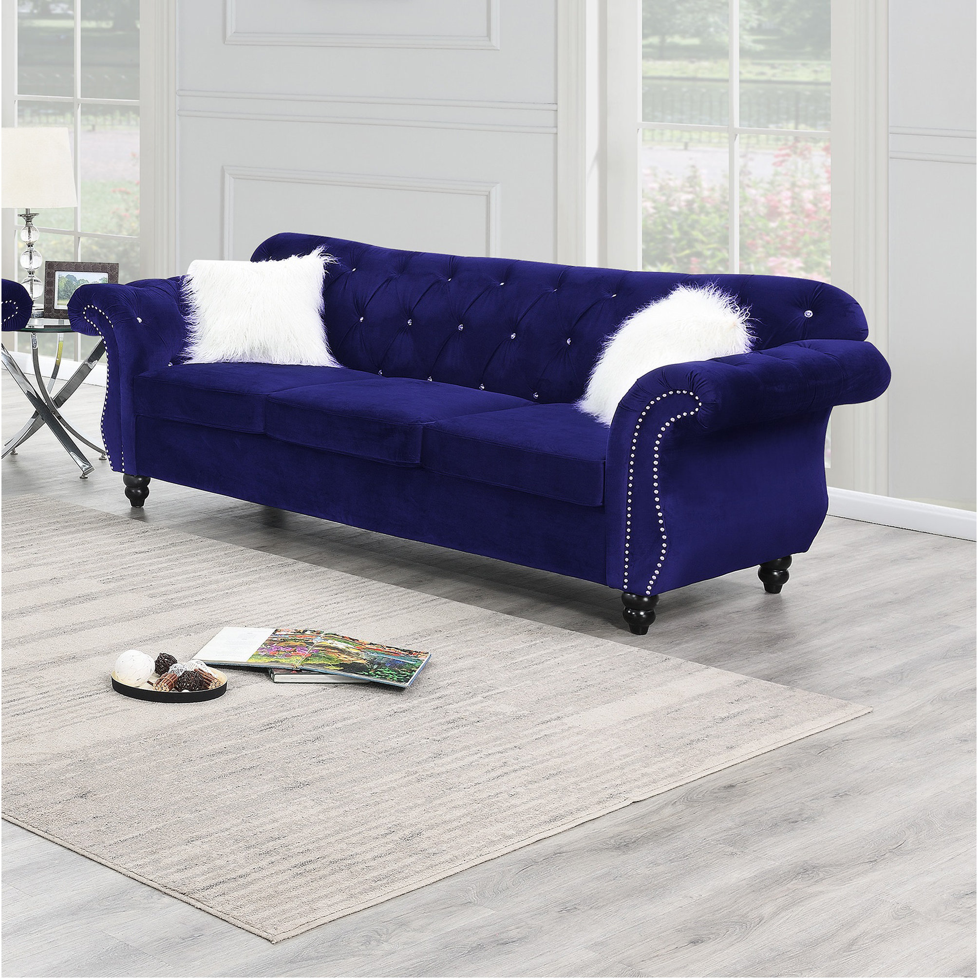 Rosdorf Park Formal Luxury Look 1Pc Velvet Sofa W Pillows Living Room ...