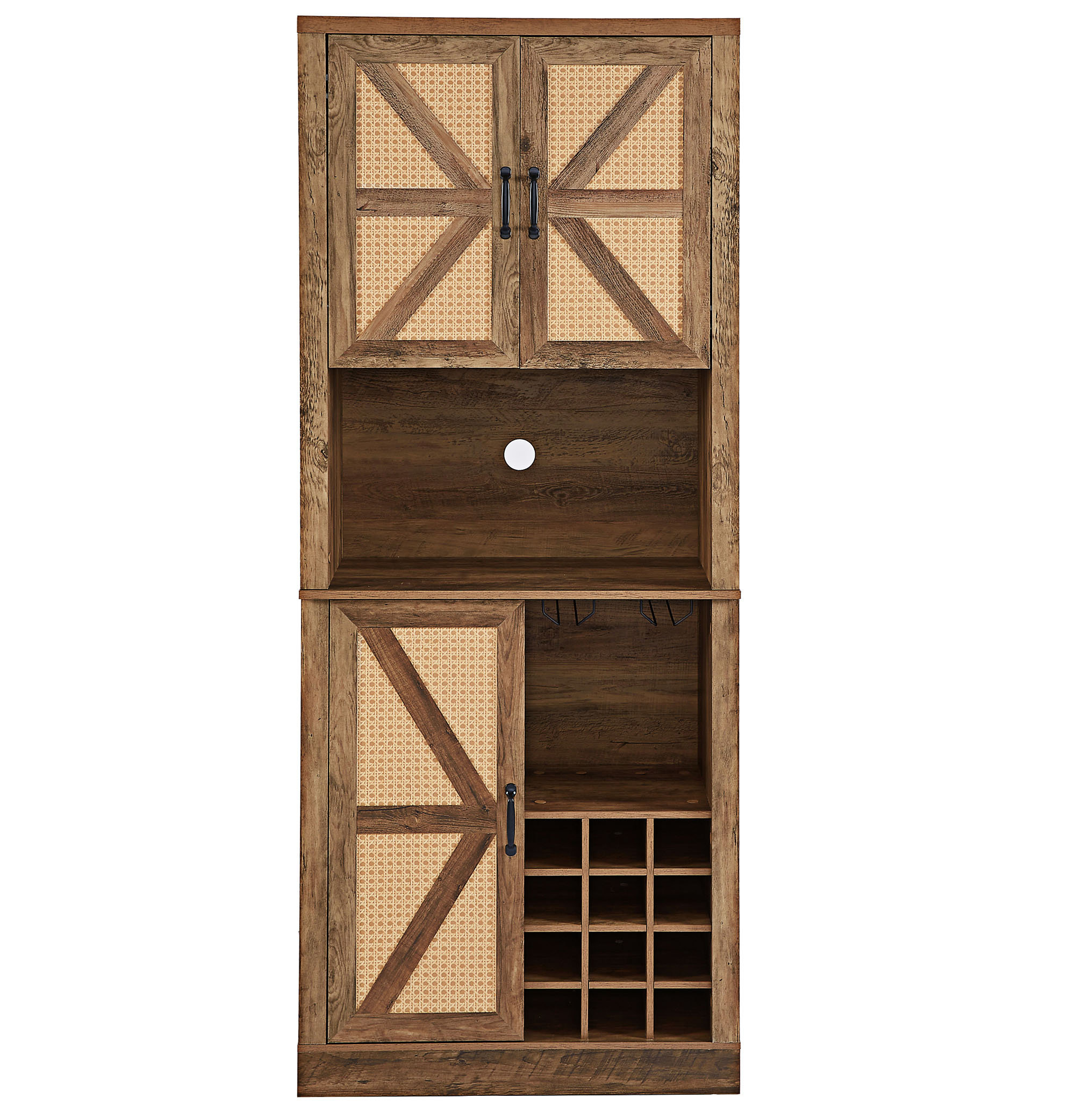 Gracie Oaks Tall Farmhouse Wine Cabinet Bar Cabinet Wooden Faux Rattan ...