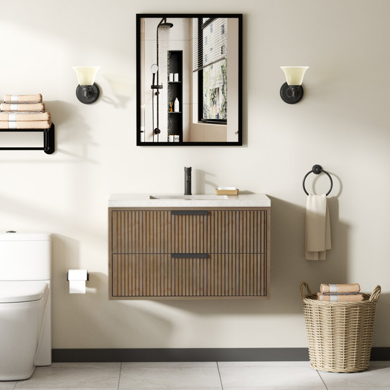 Maxbano Modern 36" Floating Bathroom Vanity with White Single Sink ...