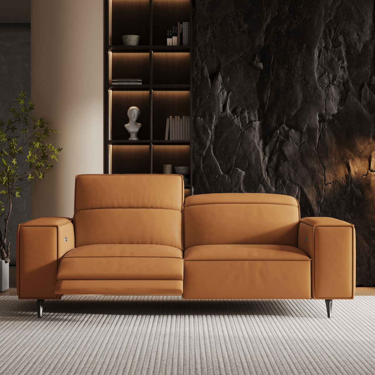 Hokku Designs Nolynn 76.77"W Breathable Top Grain Leather Dual Power ...