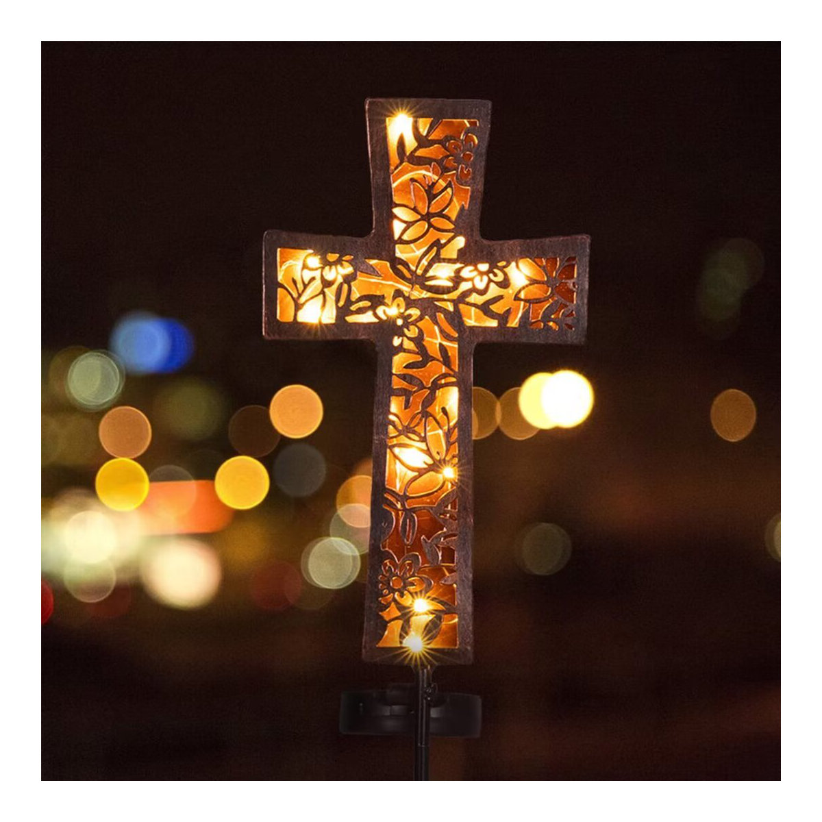 Trinx Karmelita Solar Cross Garden Stake Lights Metal Outdoor Garden ...