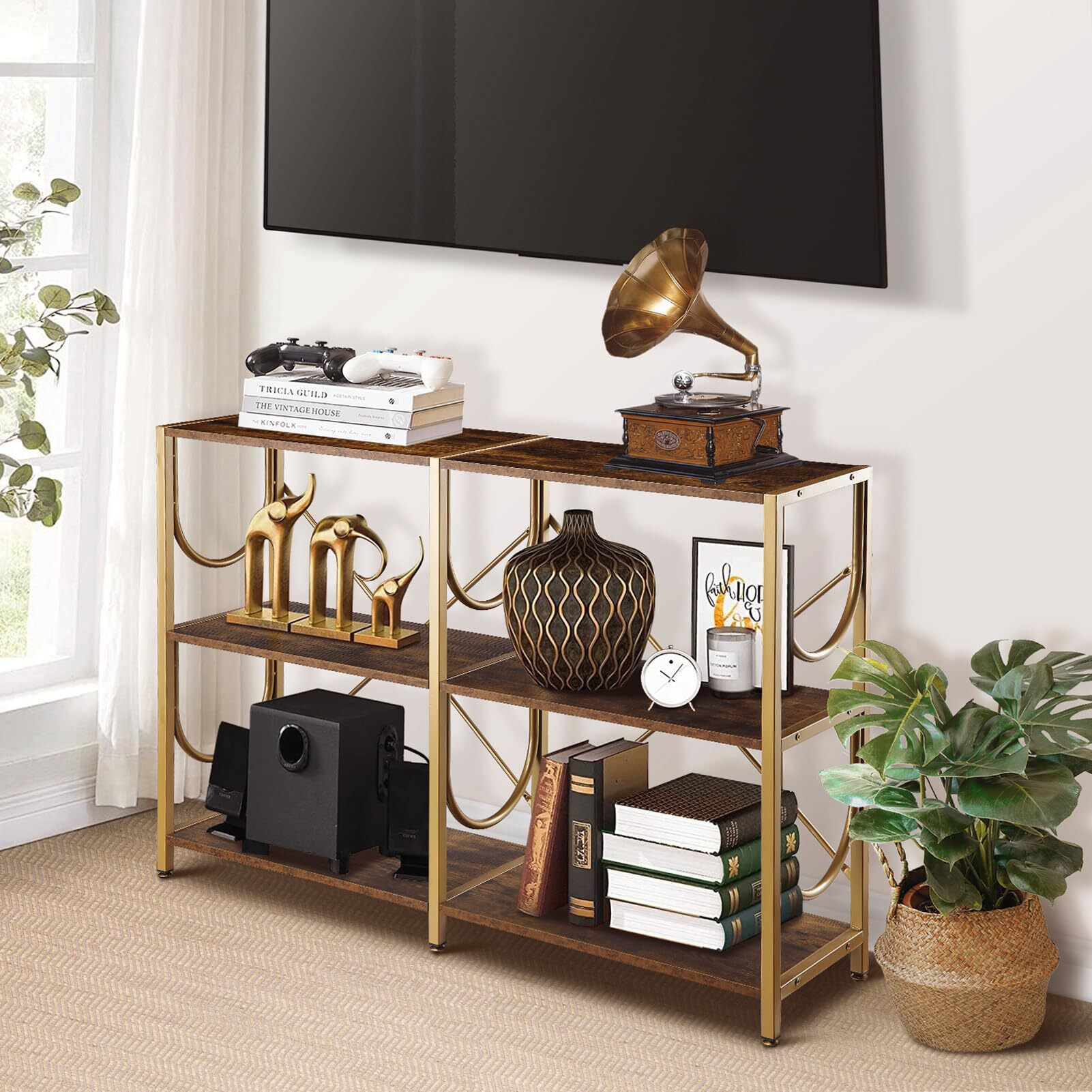 Mercer41 Console Table with Storage Shelves, 3 Tier Industrial Entryway ...