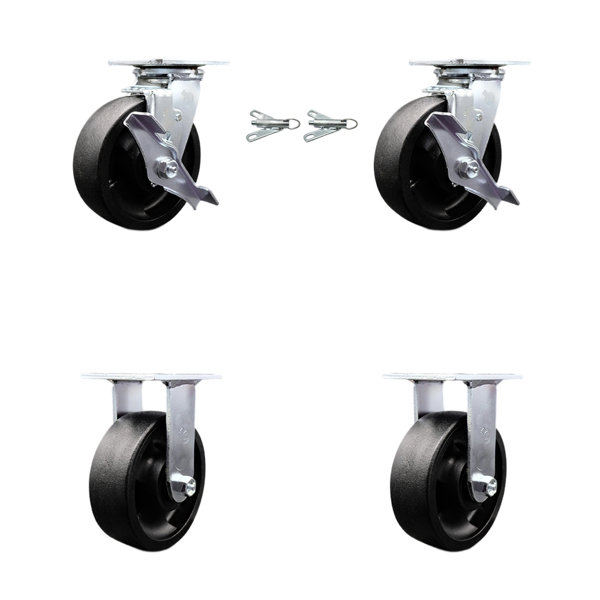 Service Caster 4 Piece Glass Filled Nylon Caster Set with 2 Brakes ...
