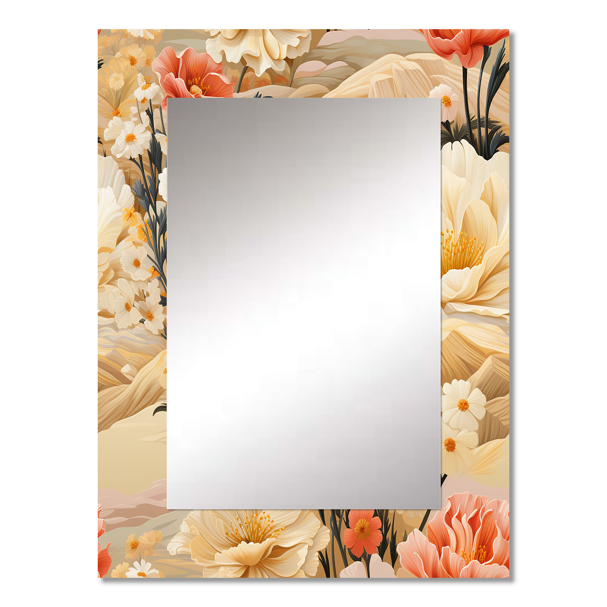 Bungalow Rose Dowen Sandy Beige Peonies Mirage Peach - Floral Large Wall Mirror, Floral ...