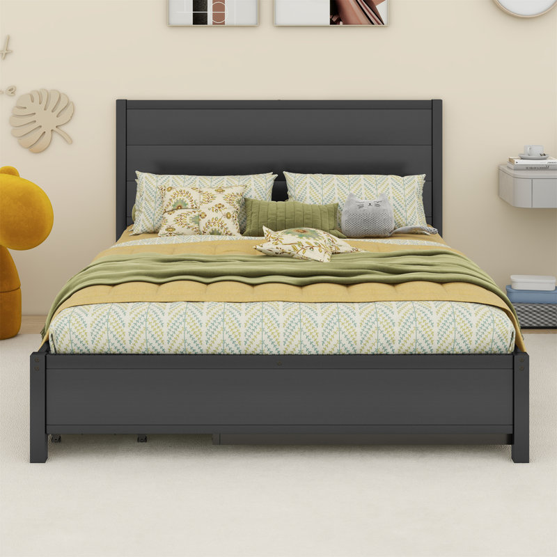 Latitude Run® Queen Metal Storage Platform Bed With Twin Size Trundle ...