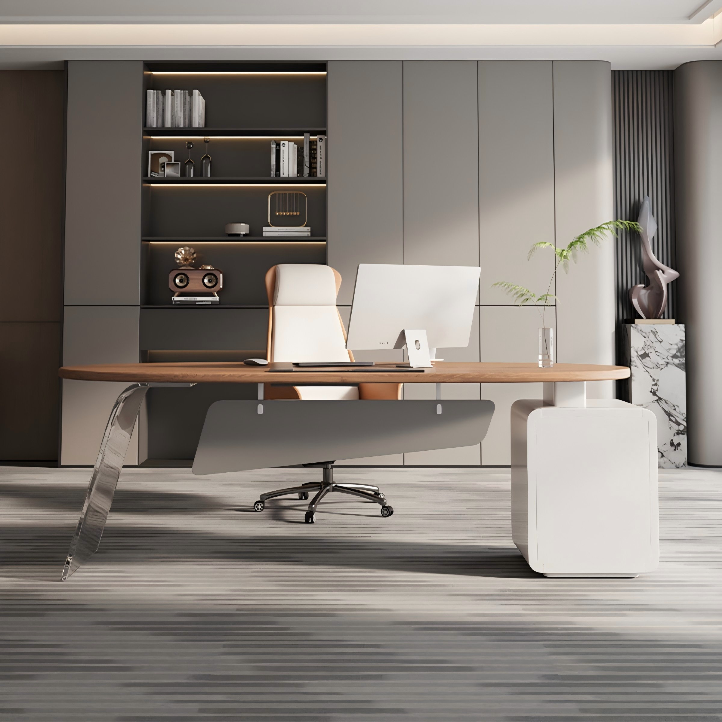 Tha Dream Team Simple Brown Rectangular Office Desk and Chair Set ...