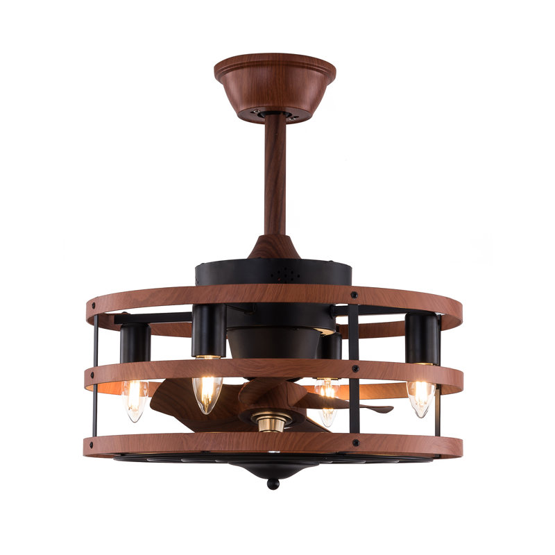 17 Stories 18 Inch 5 - Blade Indoor Enclosed Caged Brown Ceiling Fan ...