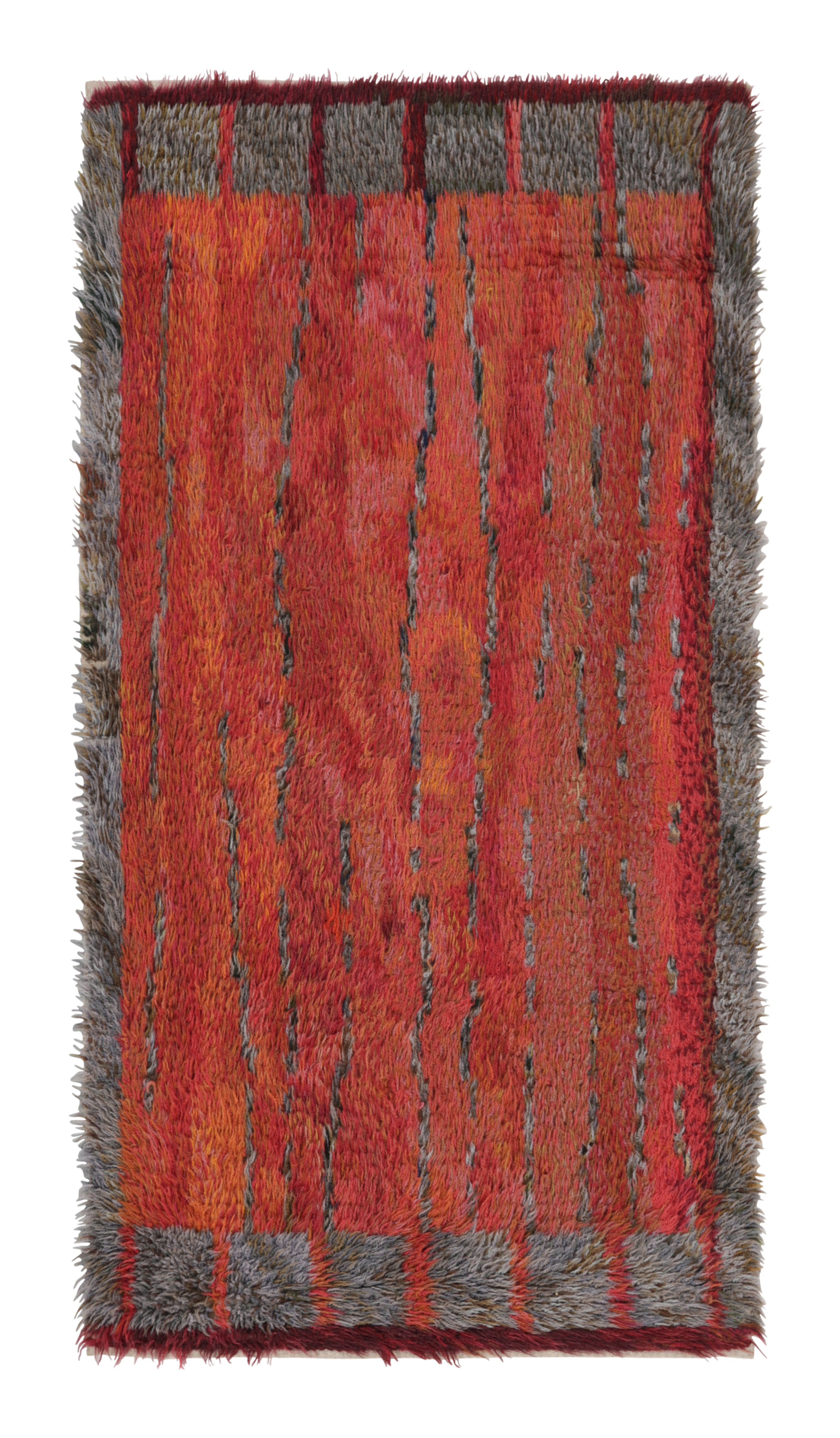 Rug & Kilim Vintage Swedish Rya Rug, Red And Gray Scandinavian Abstract ...