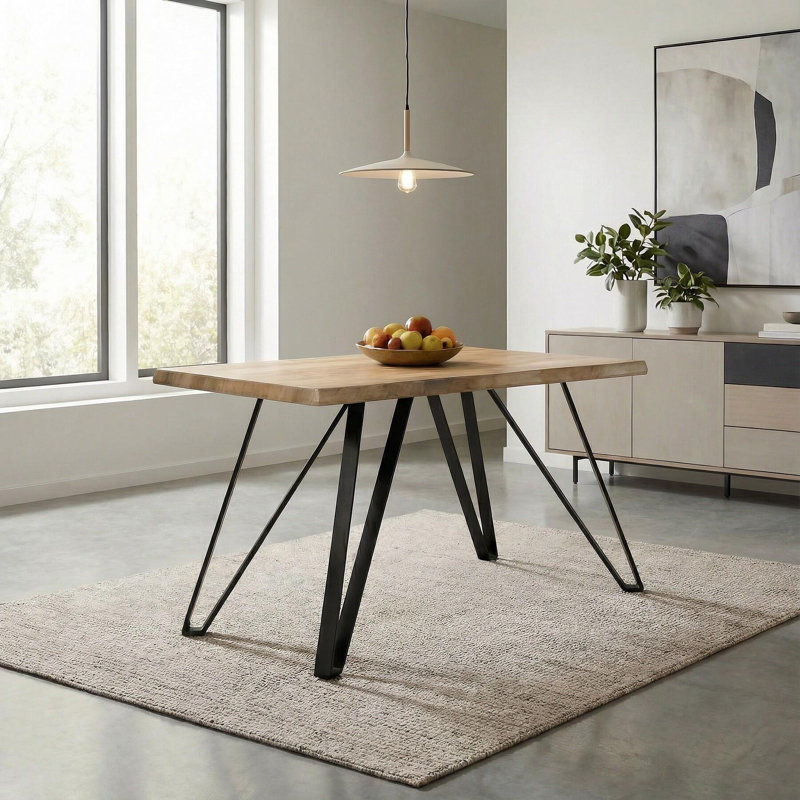 August Grove Conary 120cm Dark Oak Effect Dining Table with Black Metal ...