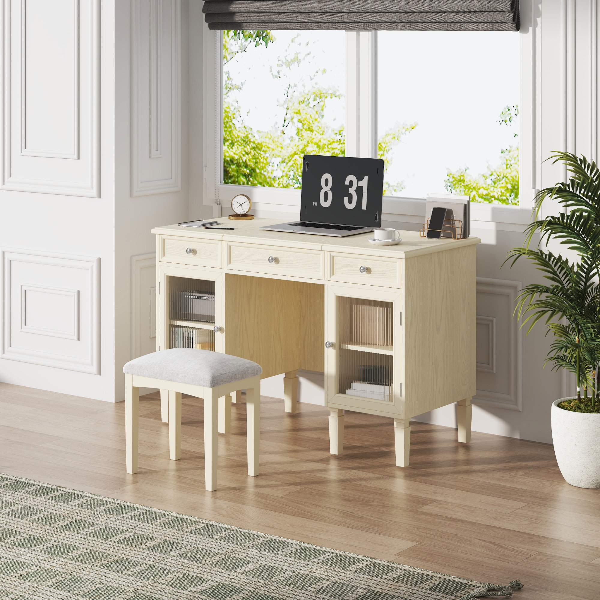 Corrigan Studio 2-In-1 Vanity Desk With Flip-Top Mirror, Dressing Table Set With Drawer ...