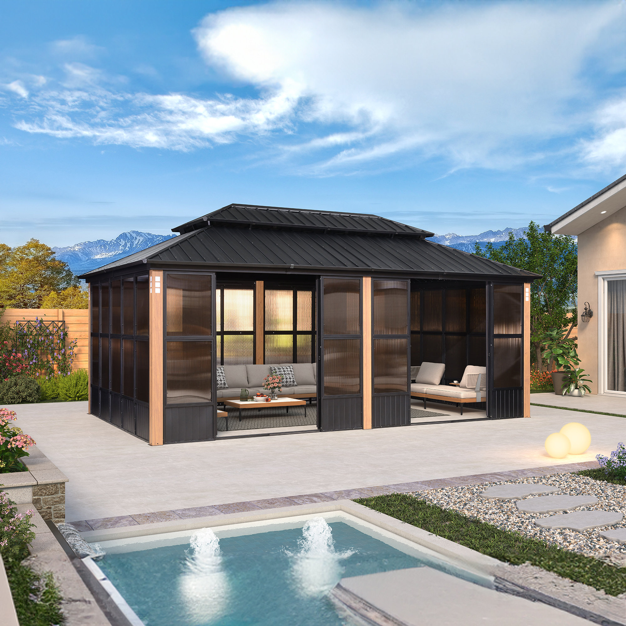 Purple Leaf Garden pavilion L 12 ft. D Outdoor aluminum solarium ...