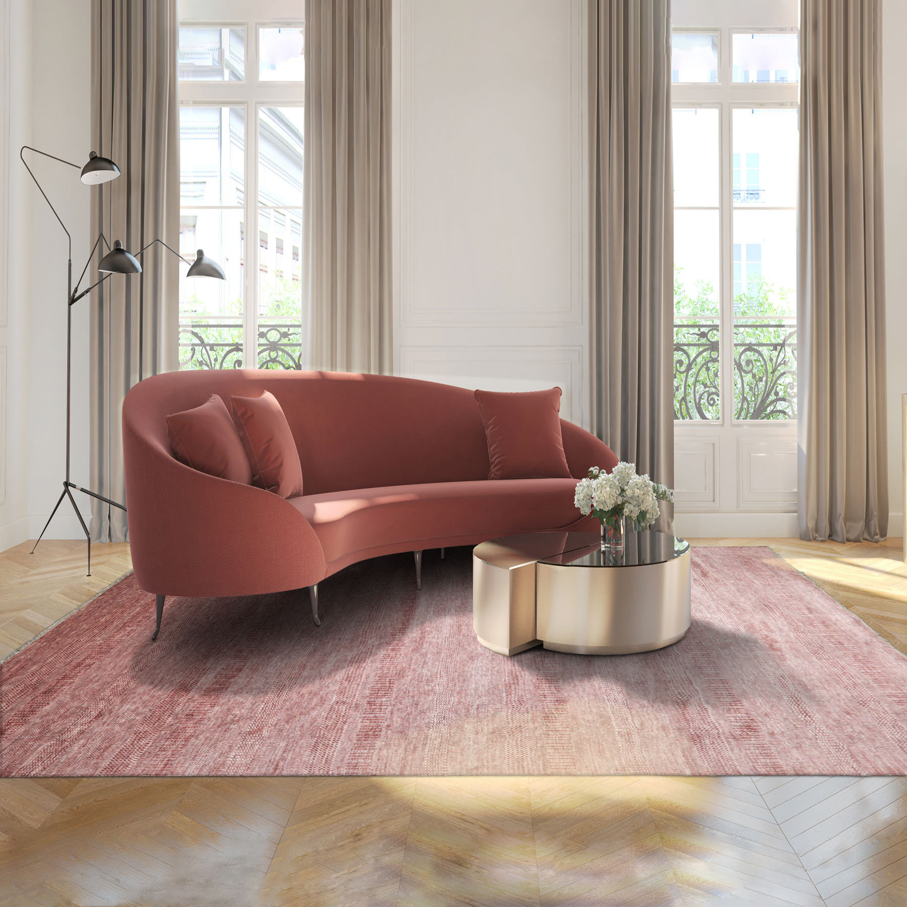 Oriental Rug of Houston Raspberry Hand-Knotted Wool Tibetan Geometric ...