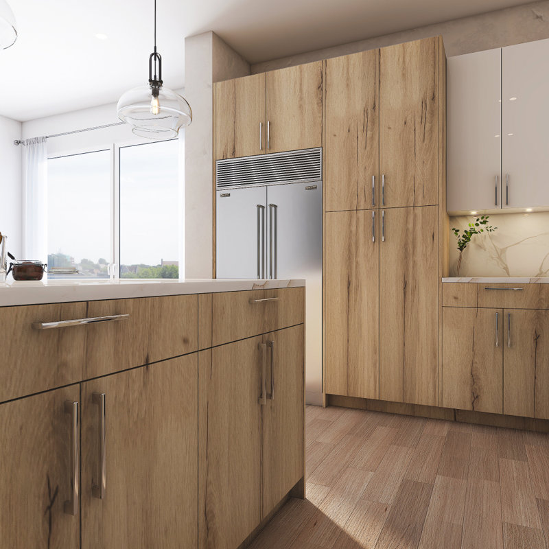 Cambridge Light Oak Slab Style Kitchen Cabinet Island Back Panel (36 in ...