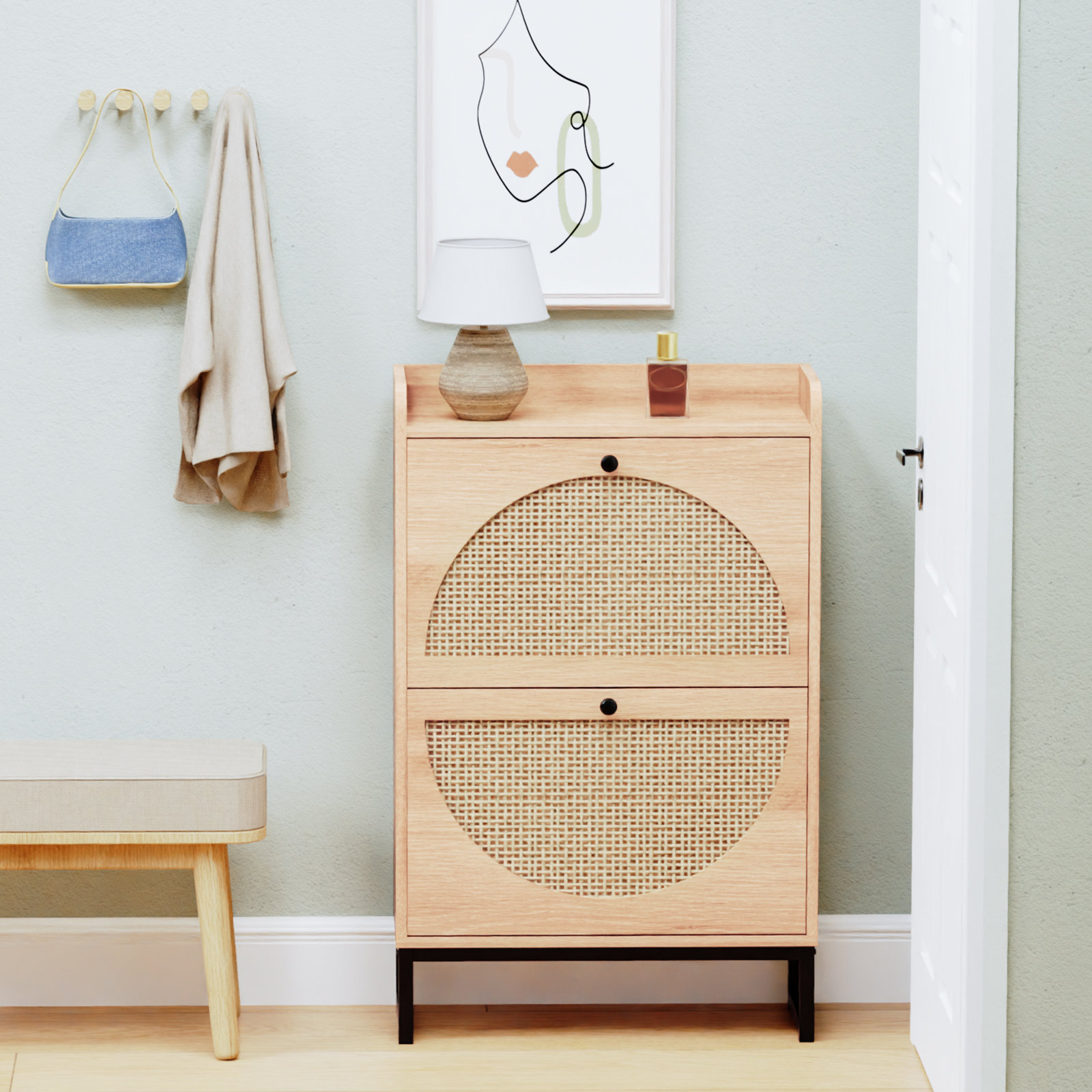 Bay Isle Home™ Shoe Cabinet With Rattan Flip Drawers, Entryway Shoe ...