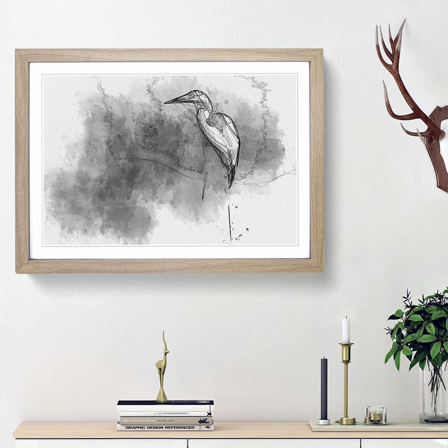 East Urban Home Stork Bird in Abstract - Picture Frame Graphic Art ...