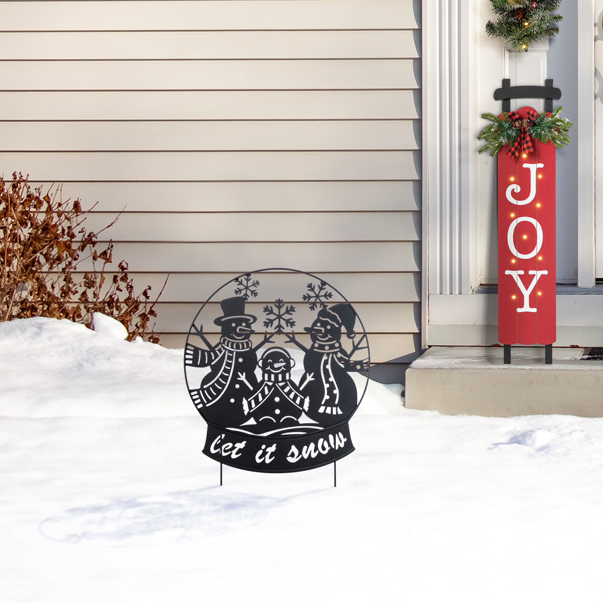 Ophelia & Co. 30"H Christmas Metal Silhouette Snowman Family Yard Stake ...