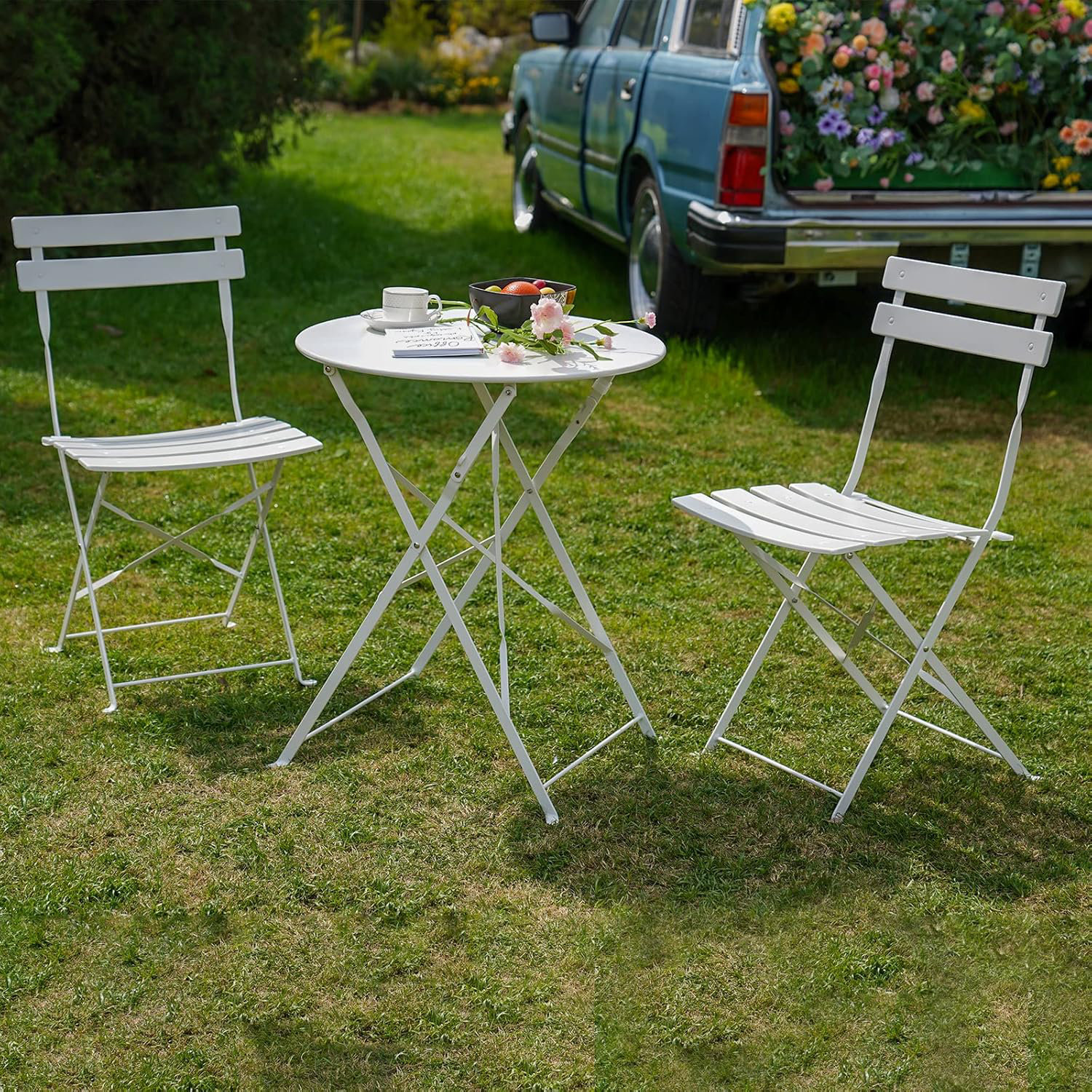 Gracie Oaks 3-Piece Folding Bistro Set, 2 Chairs And 1 Table, Weather ...