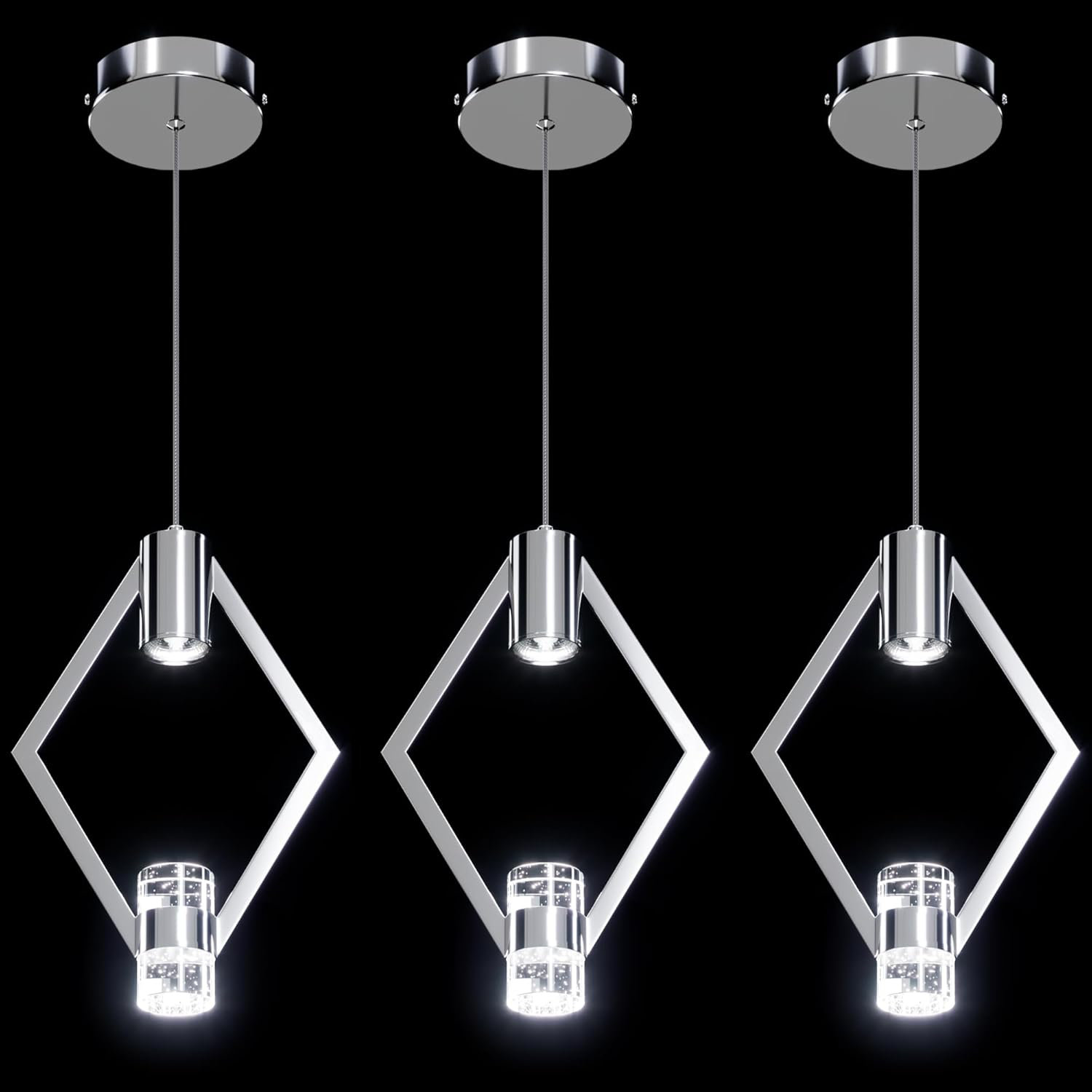 Ivy Bronx 3-Pack Rhombus Bubble Crystal Led Pendant Lights For Kitchen ...