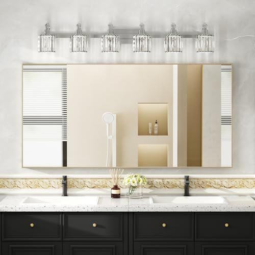 Mercer41 6 Light Crystal Vanity Lights For Bathroom,Vanity Light ...