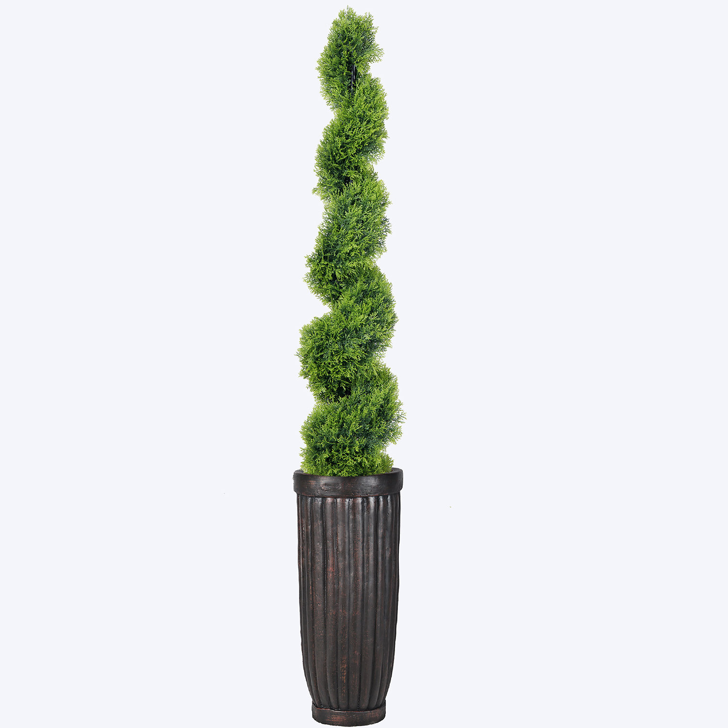 Primrue Artificial sprial topiary in tall wood colored planter|80" fake ...