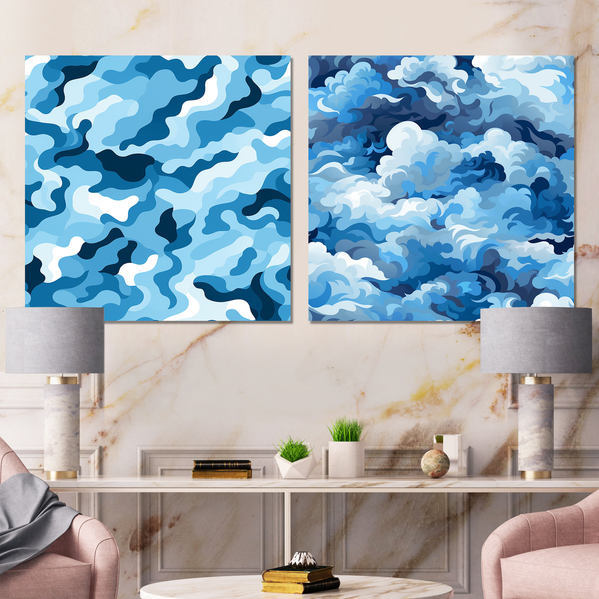 Design Art Blue Camouflage Skies - Abstract Collages Wall Art Living ...