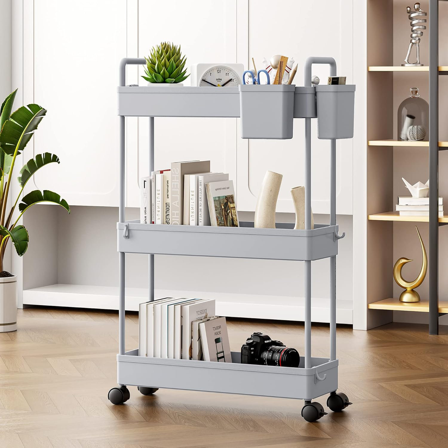 JJbaok Slim Rolling Storage Cart With Wheels 3-Tier Space-Saving ...
