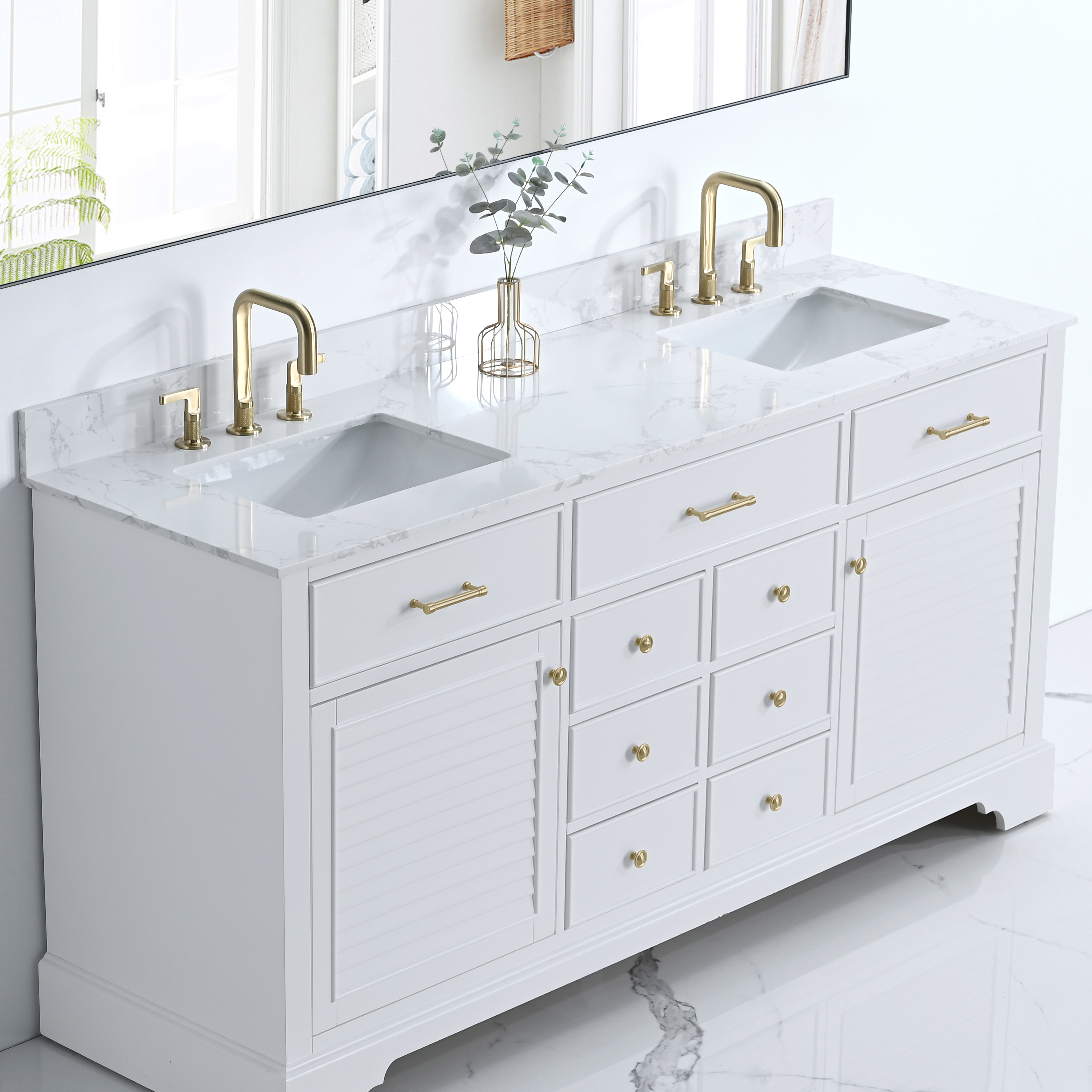 SOUEEUM Opaline 72'' Engineered Stone Double Bathroom Vanity Top with ...