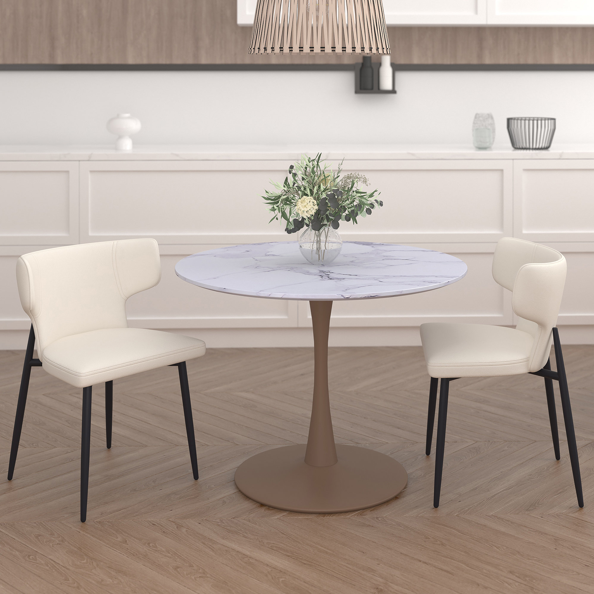 Latitude Run® 5pc Dining Set - Black Table with Beige Chair - Wayfair ...