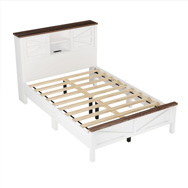 Gracie Oaks Rustic Platform Bed With Double Sliding Door Headboard And ...