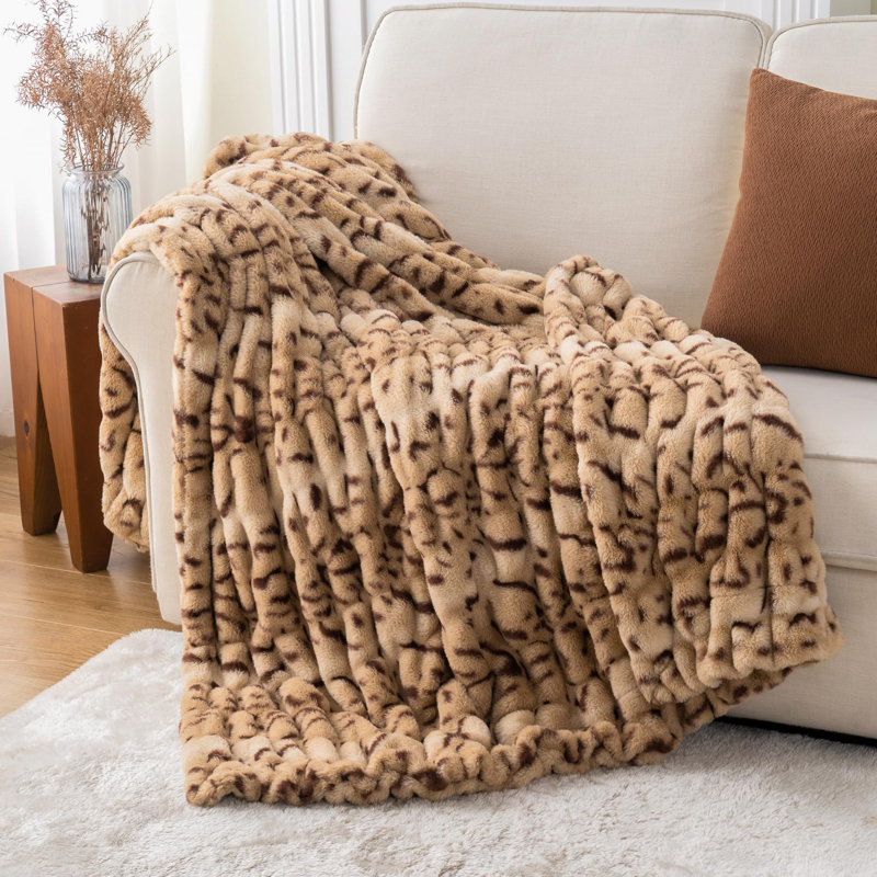 CONMINI Premium Ruched Faux Fur Throw Blanket | Wayfair