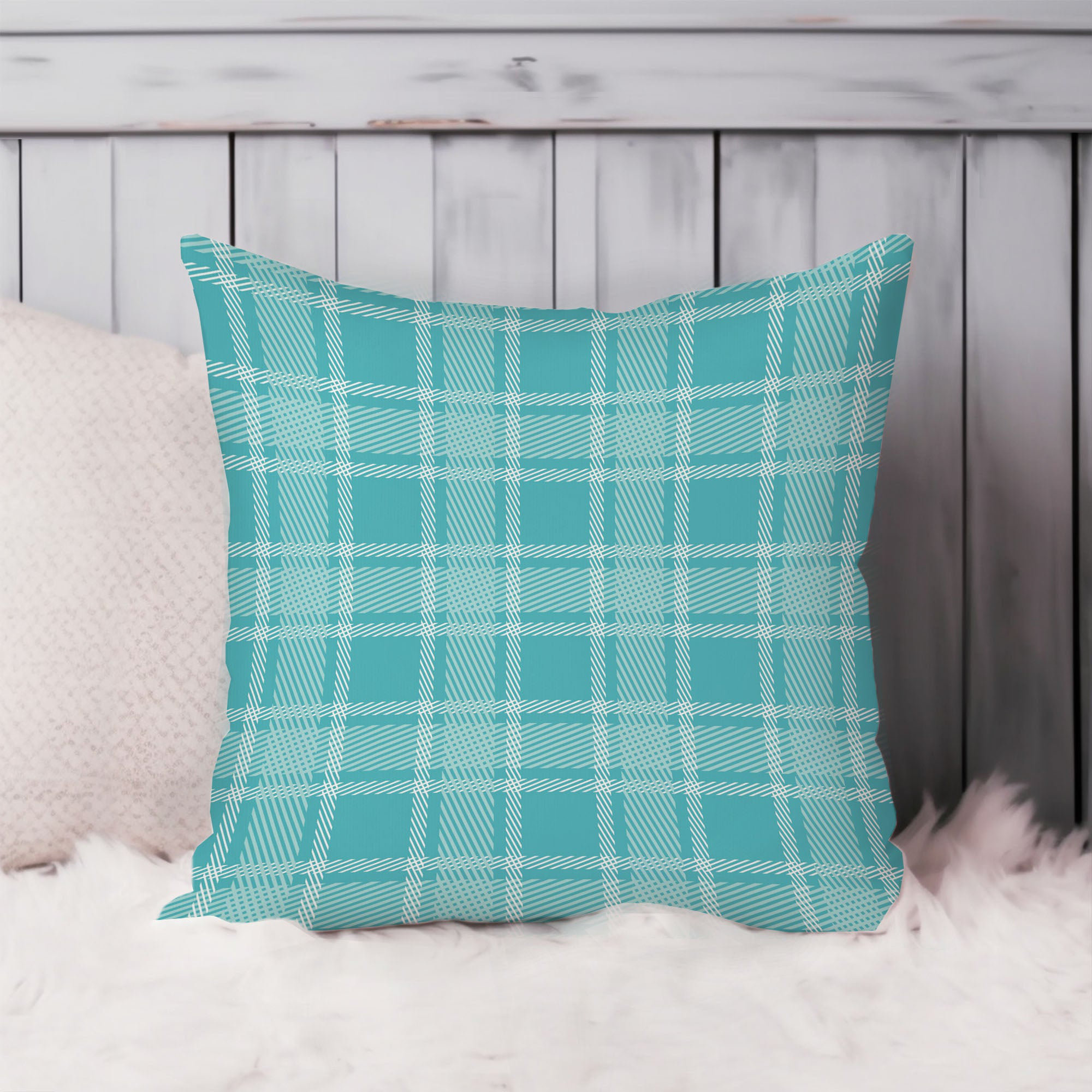 Ethan Taylor Abstract Teal Turquoise Plaid Pattern III Patterns Pillow ...