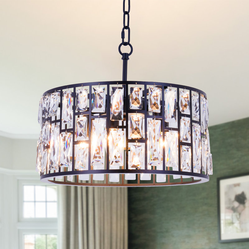 Mercer41 4- Lights Dimmable Crystal Chandelier Drum Light Fixture ...