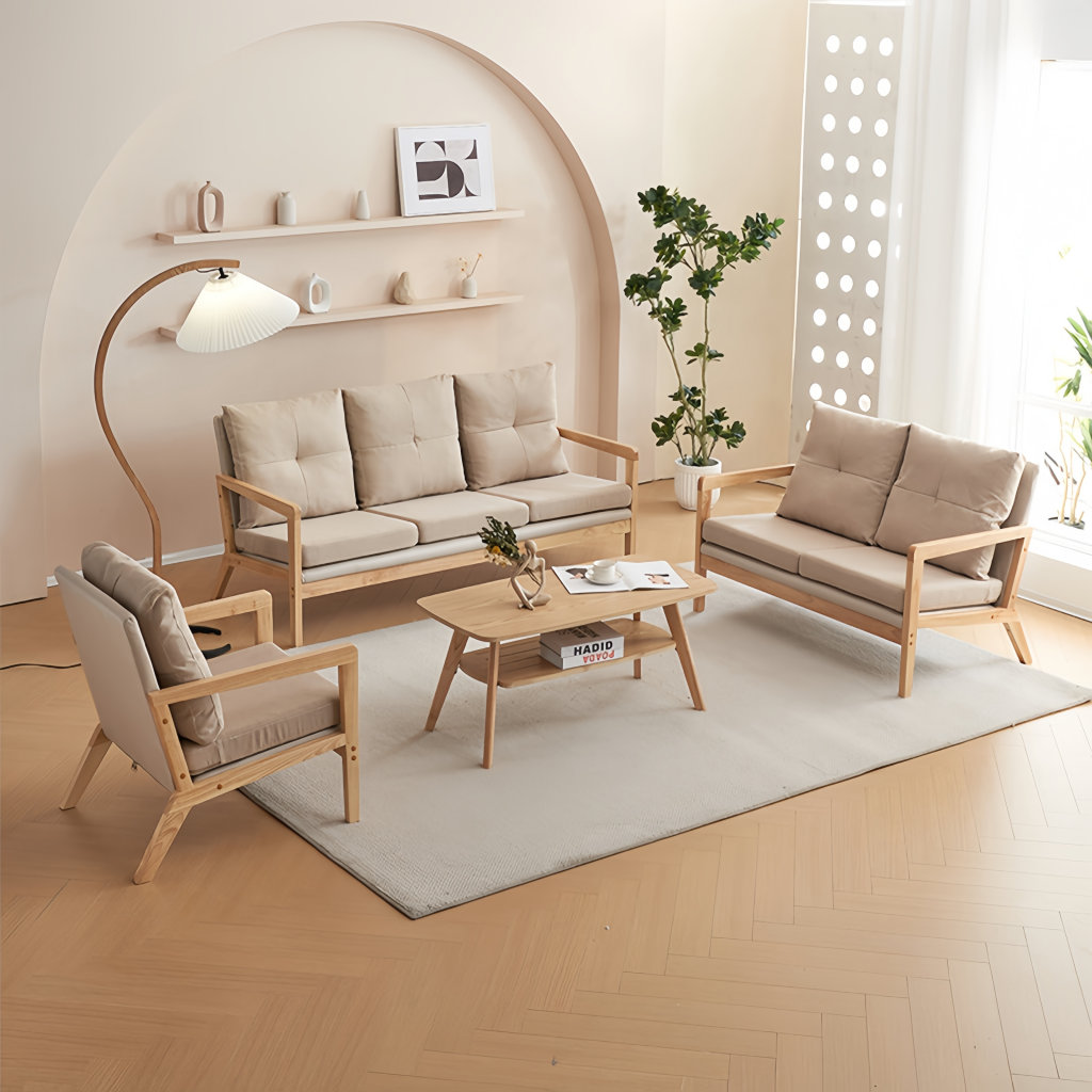 Corrigan Studio® Simple Solid Wood Sofa Tea Table Combination 4 - Piece ...