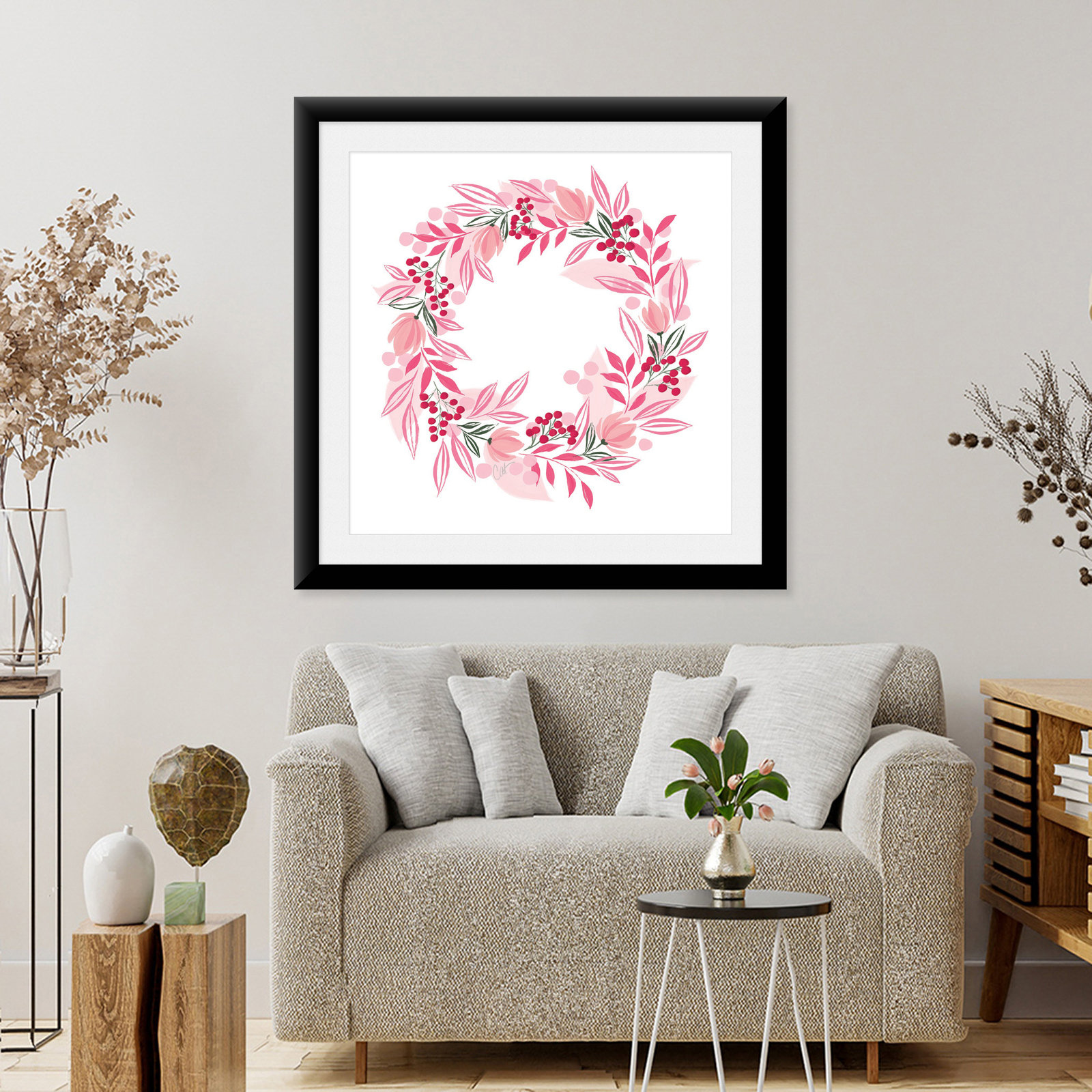 Latitude Run® Framed Art Print, Pink Wreath by Cat Thurman Designs, 17 ...