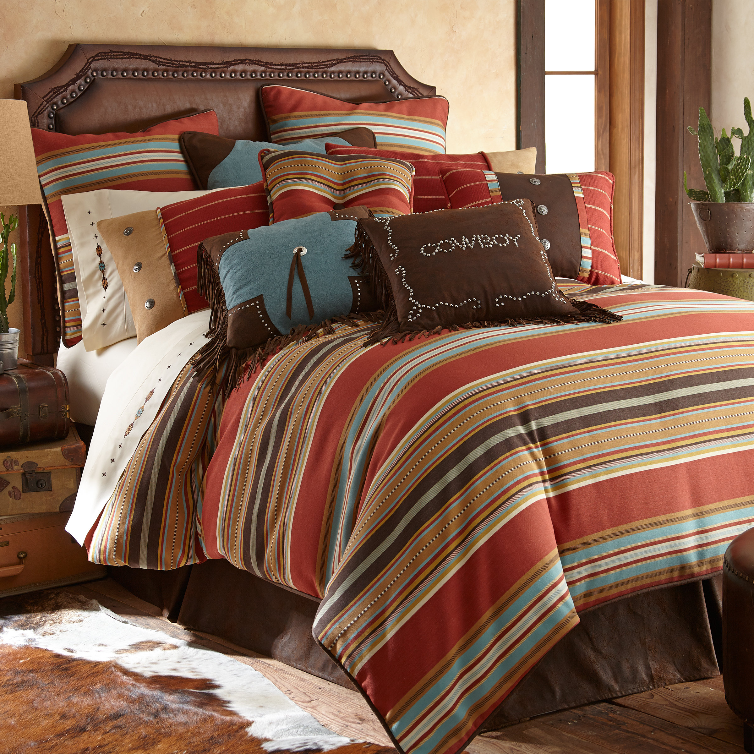 Paseo Road by HiEnd Accents Calhoun Orange Brown Blue Striped Western ...